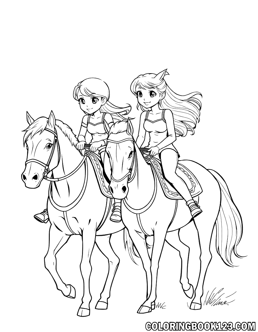 Bibi and Tina Coloring Page: Fun with Horses!